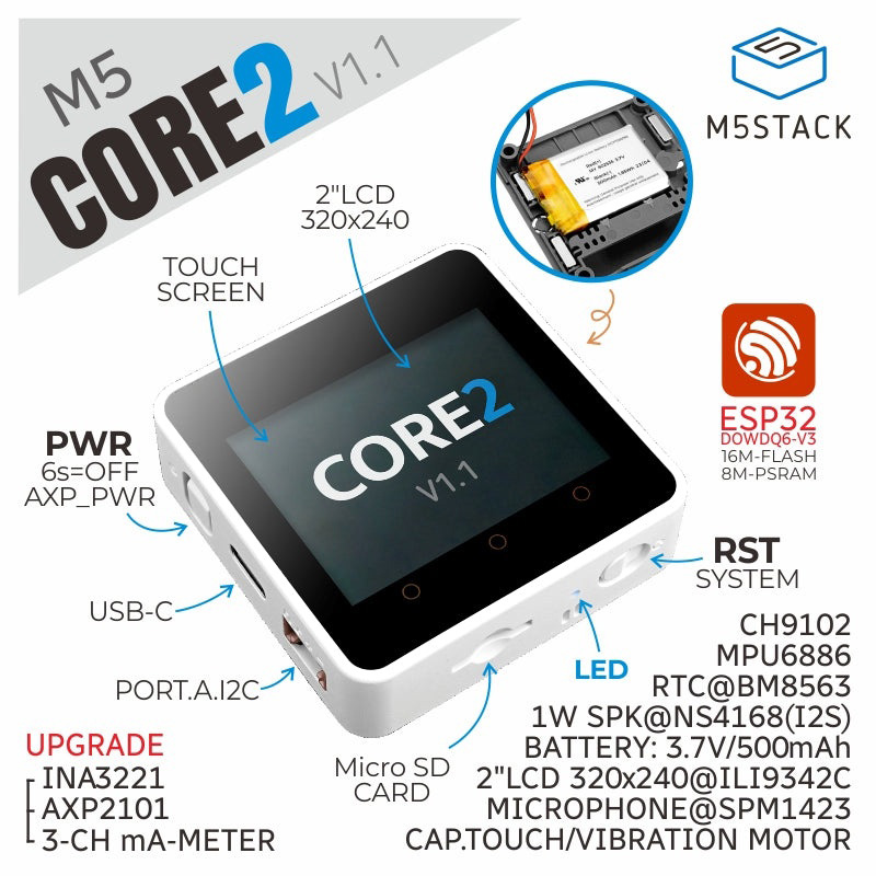 バッテリー容量が増えた開発キット「M5Stack Core2 v1.1」が店頭入荷 - AKIBA PC Hotline!
